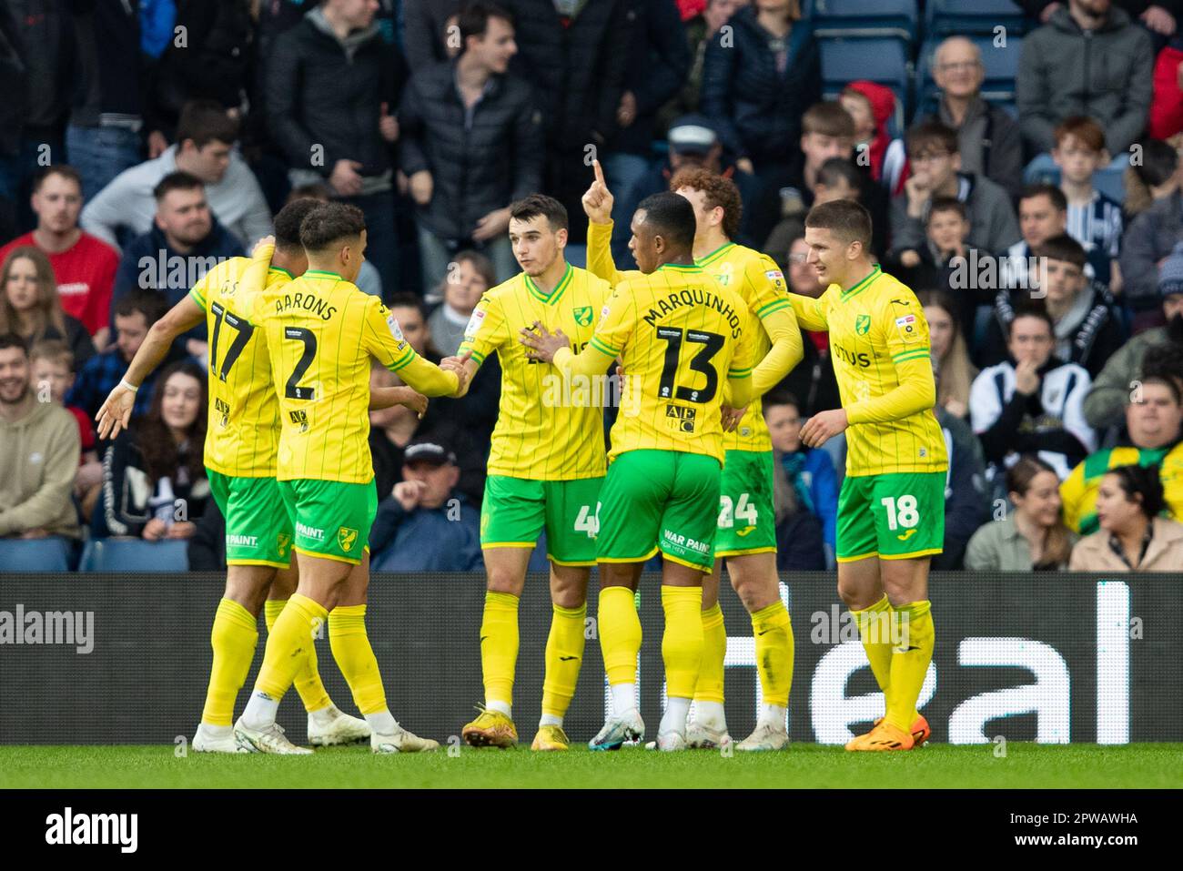Josh Sargent of Norwich City (24) and teammates celebrate scoring their ...