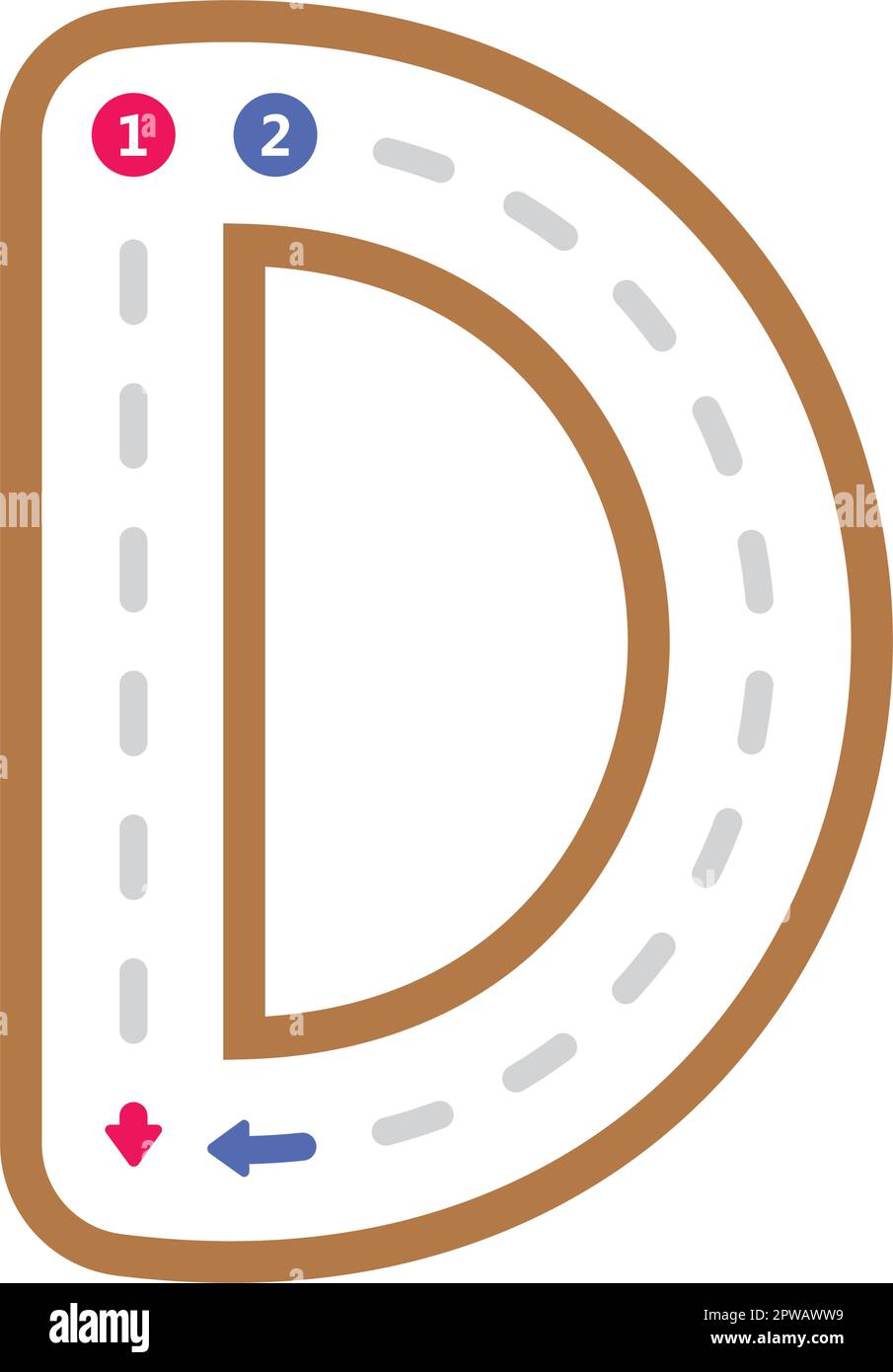 Tracing alphabet letter D uppercase prewriting dotted line element for ...