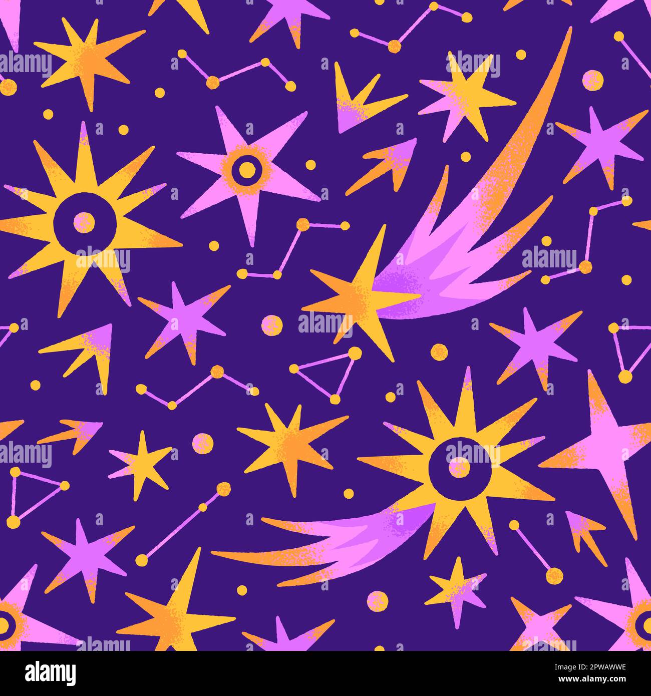 Vector seamless cosmic pattern of constellations, stars, comets on dark ...