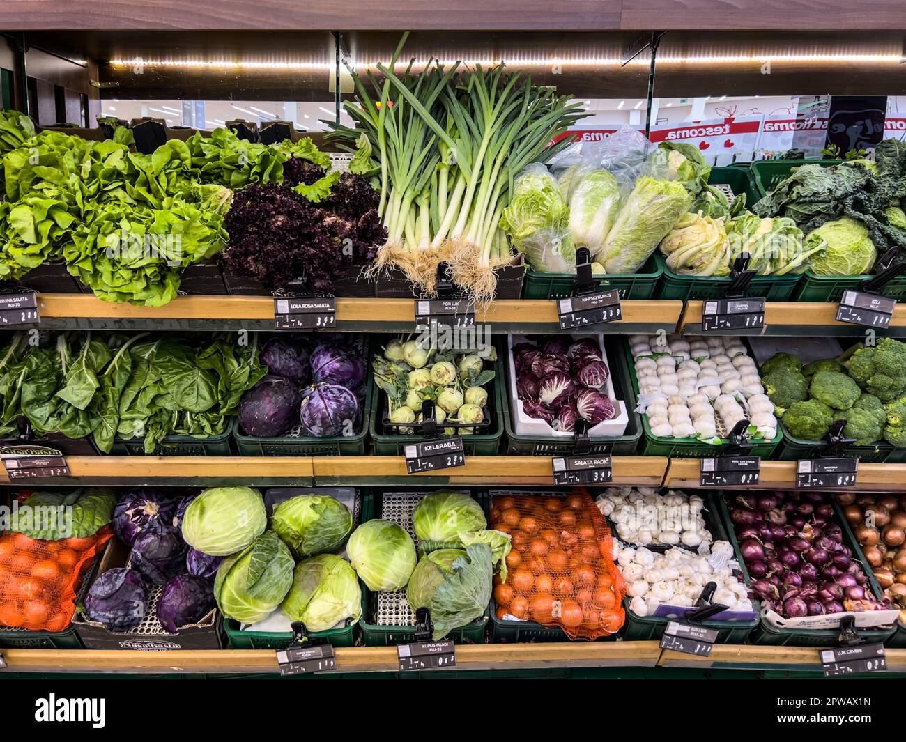 Fresh vegetables lie in boxes on stalls in the market Stock Photo - Alamy