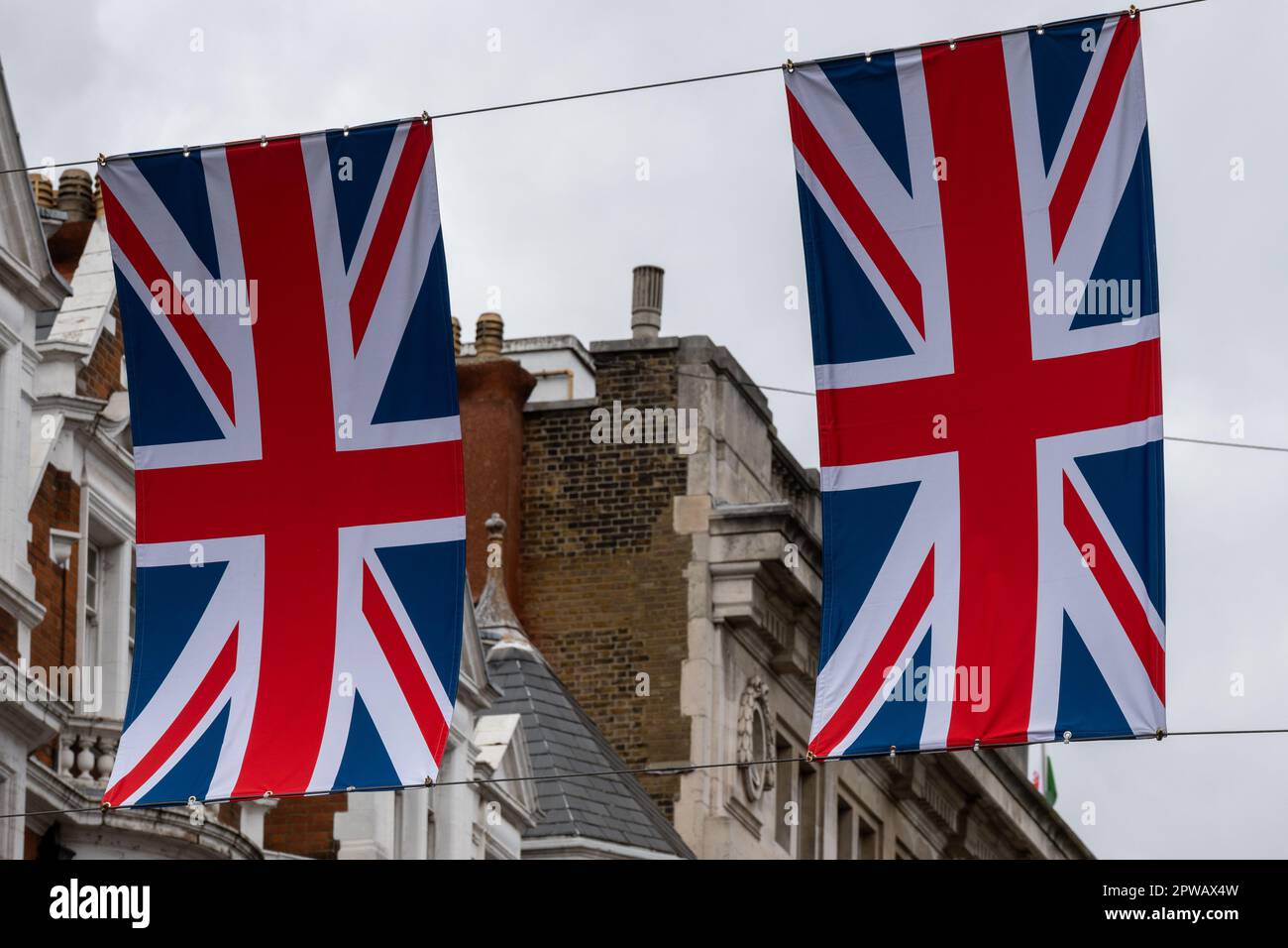 Union Jack flags hung across a London street in advance of the ...