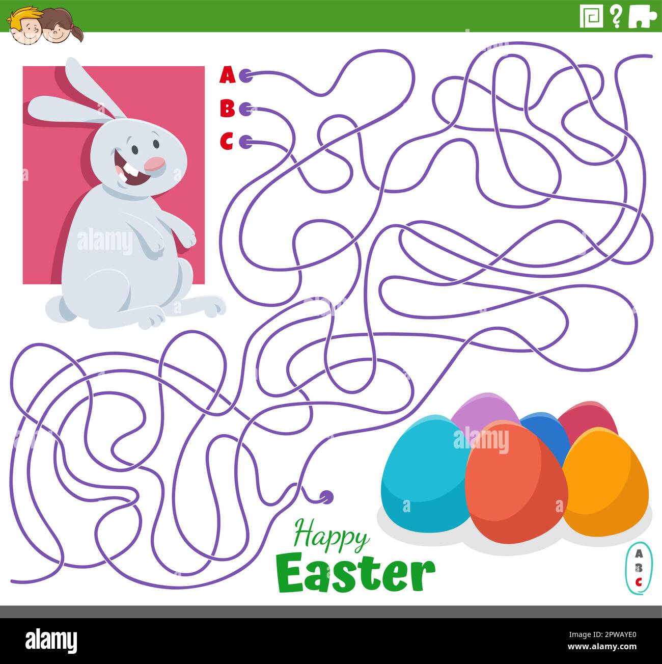 maze with cartoon Easter Bunny character and eggs Stock Vector Image ...