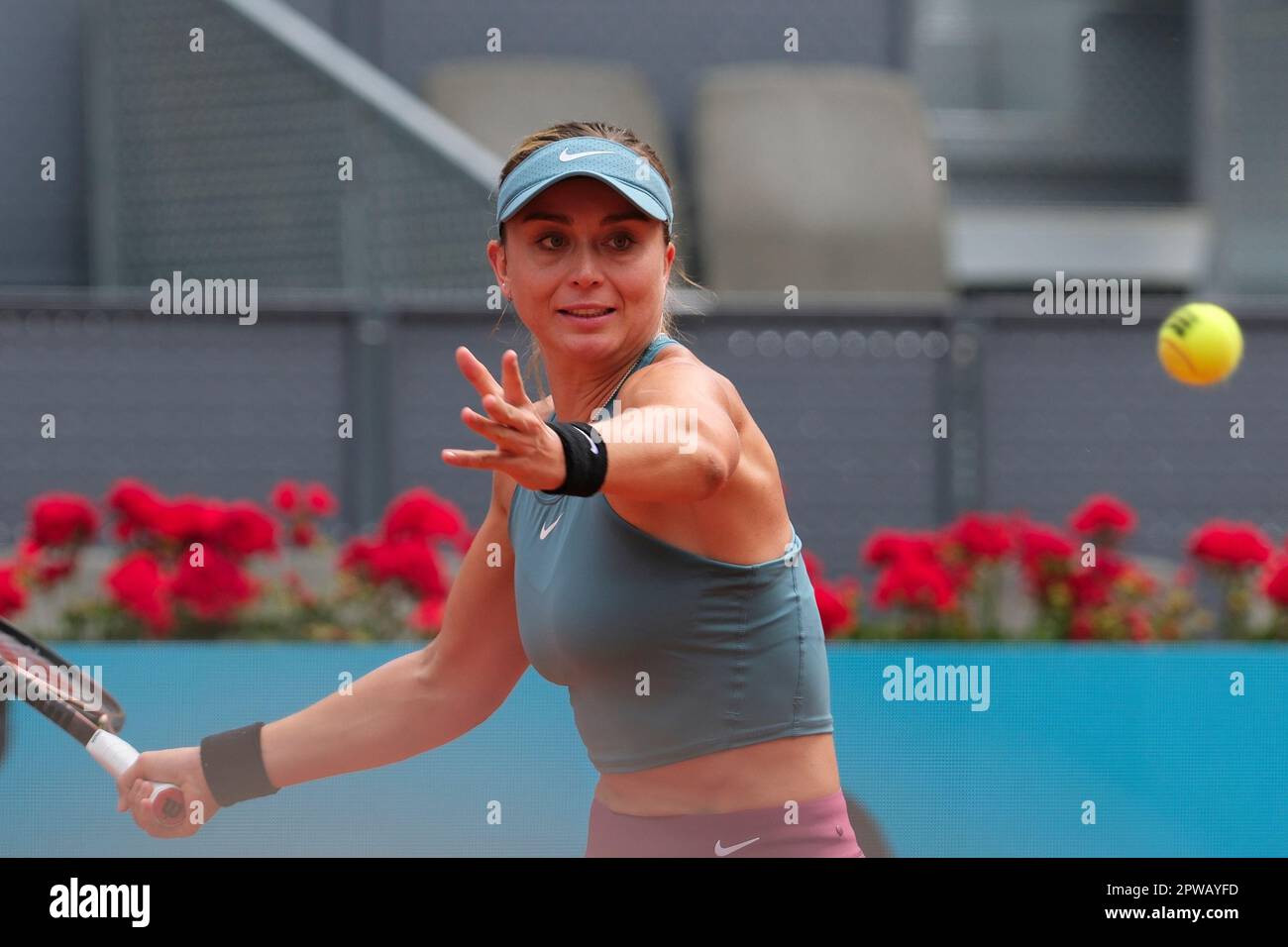 Madrid, Spain. 29th Apr, 2023. Paula Badosa of Spain plays Coco Gauff ...