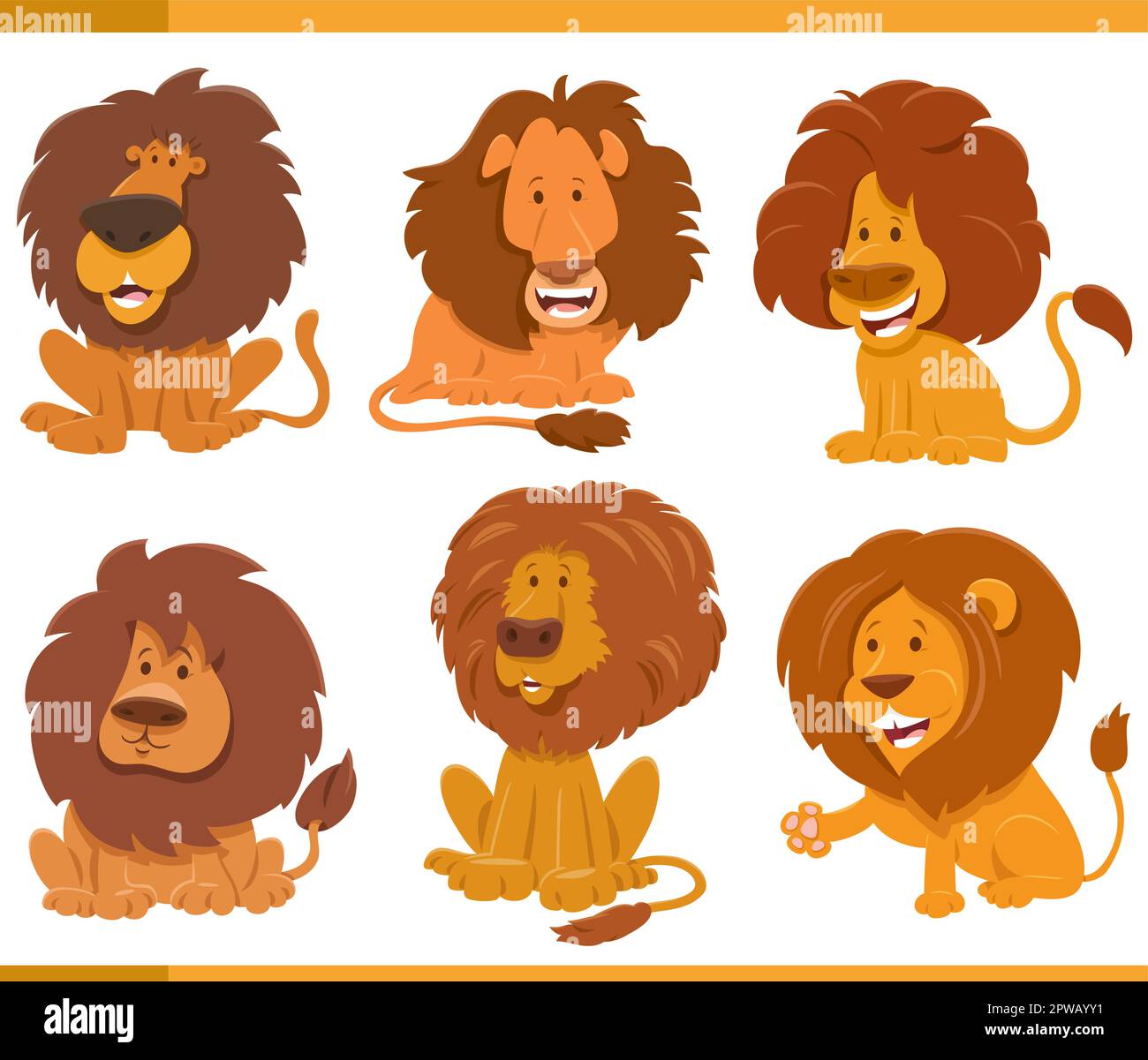 funny cartoon lions wild animals species characters set Stock Vector ...
