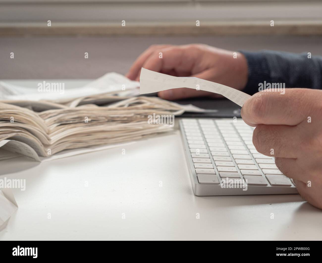 Paper cash receipts in a stack of tickets. Close-up of cash receipts ...