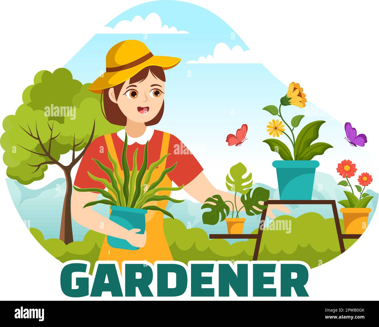 Gardener Illustration with Garden Tools, Farming, Grows Vegetables in ...