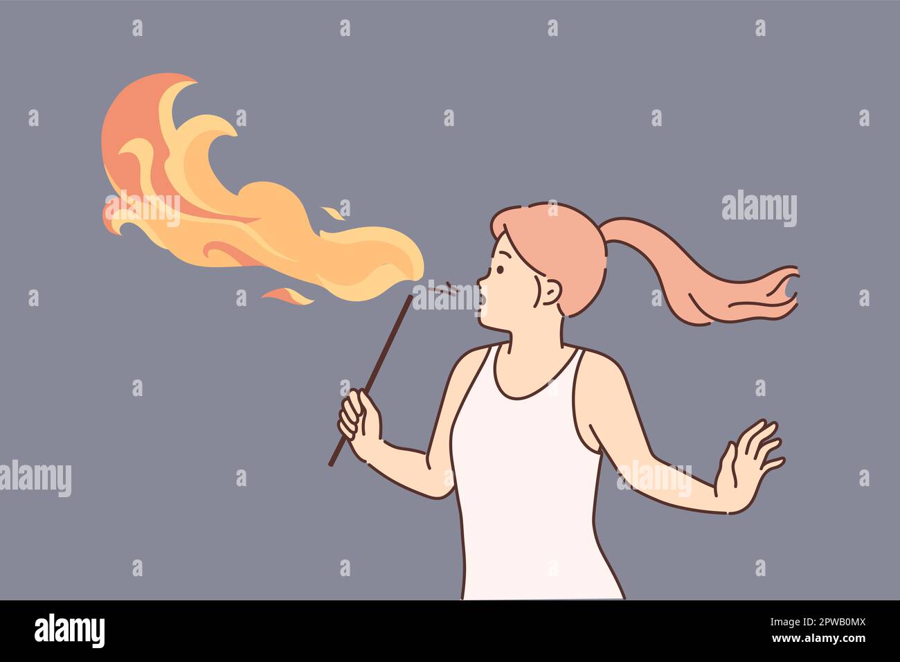 Woman blow fire with mouth Stock Vector Image & Art - Alamy