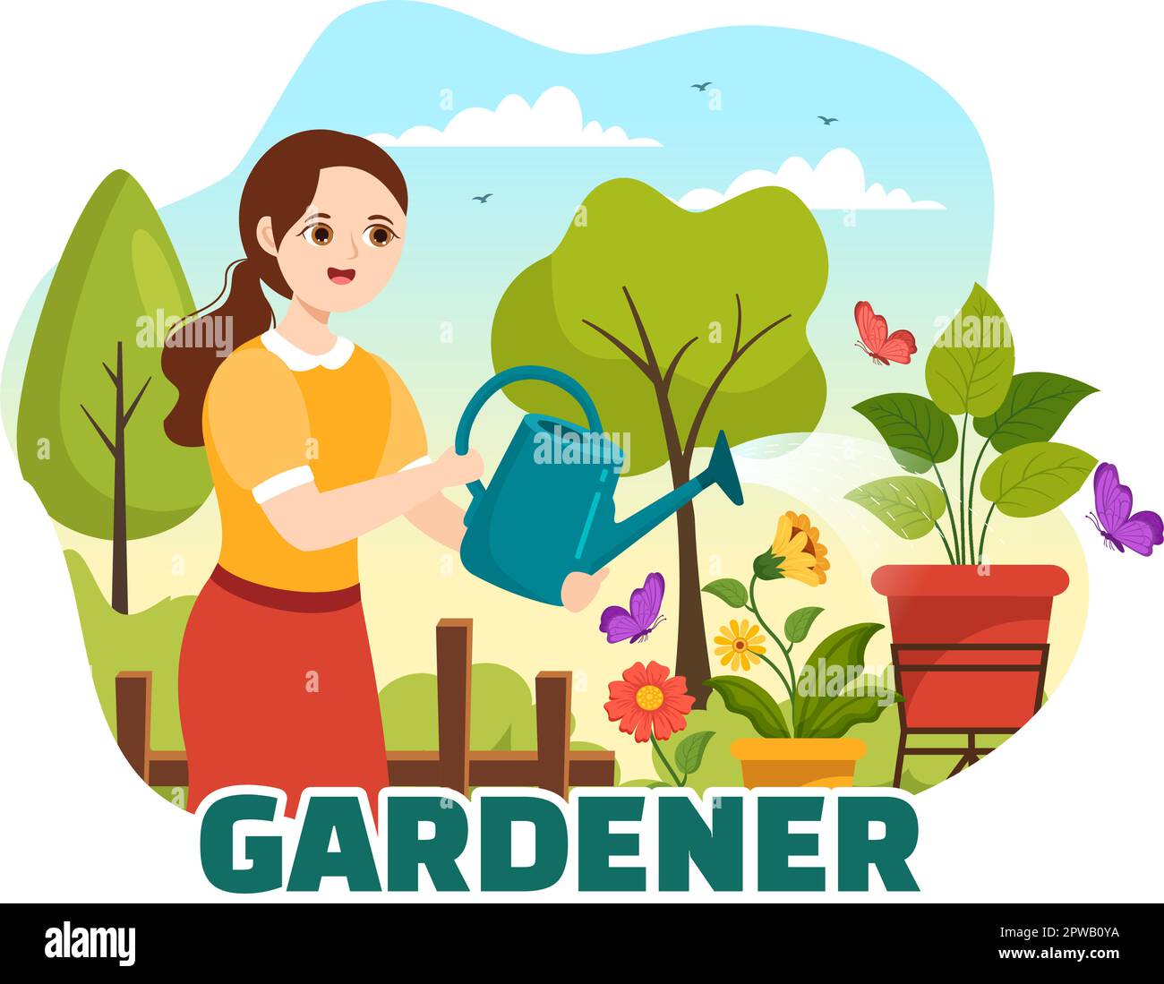 Gardener Illustration with Garden Tools, Farming, Grows Vegetables in ...
