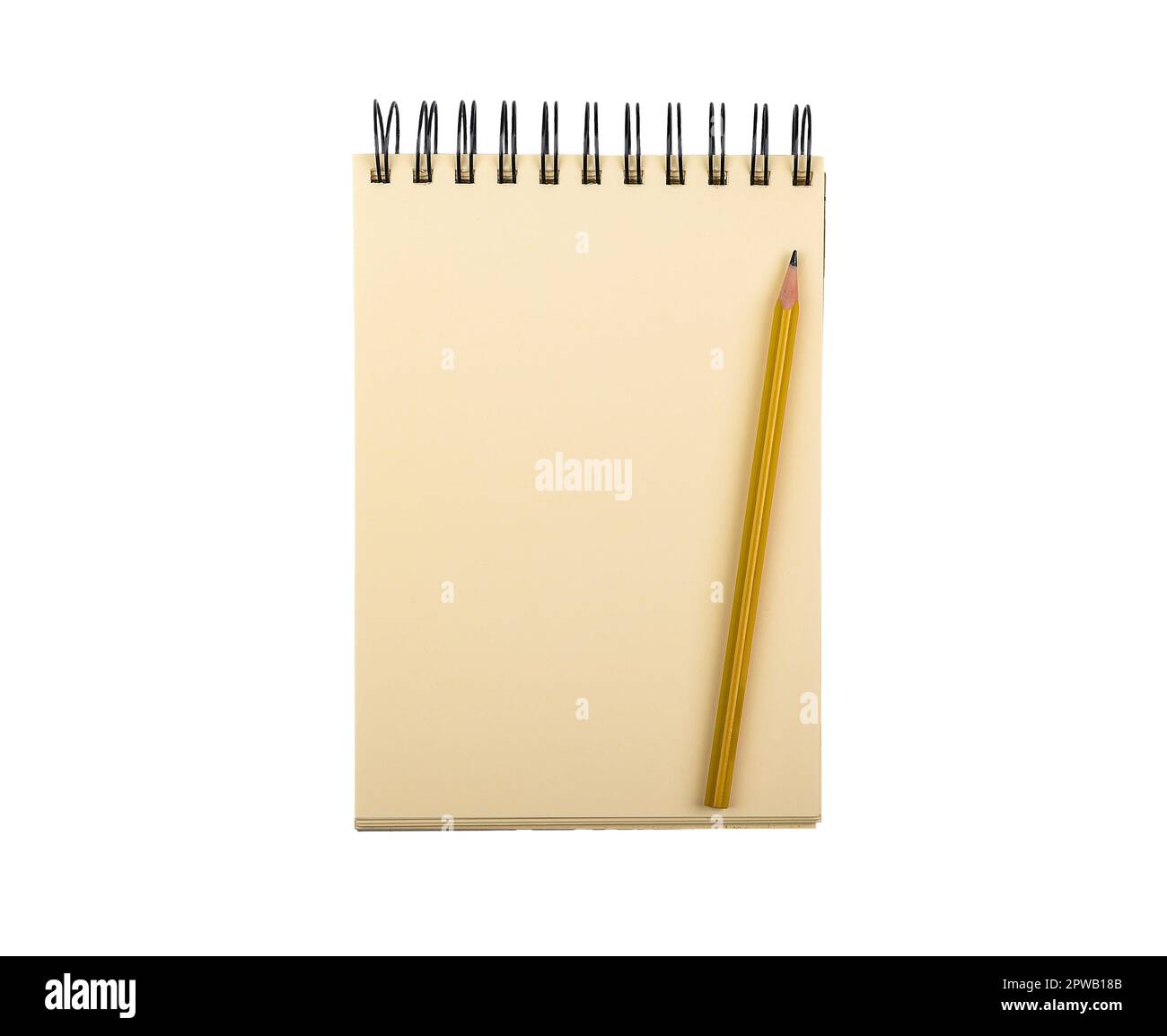 Sketchbook, blank page of spiral bound notepad and pencil isolated on ...