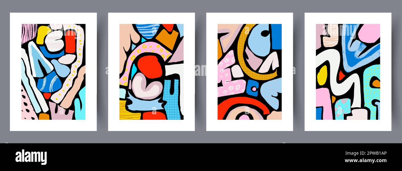 Abstract figures aesthetic shapes wall art print Stock Vector Image ...