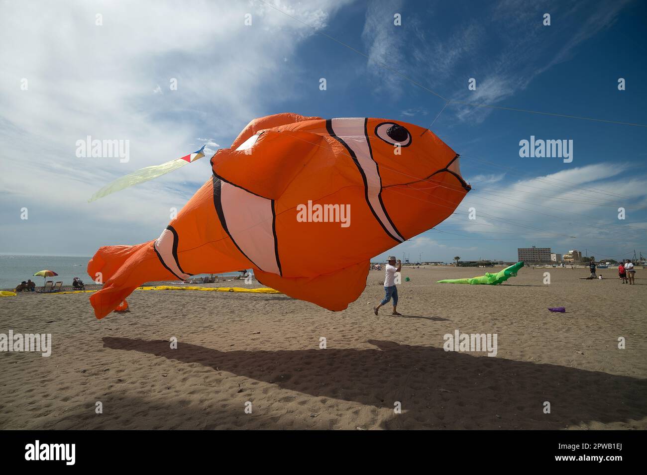Malaga, Spain. 29th Apr, 2023. A kite depicting a clownfish is seen as ...