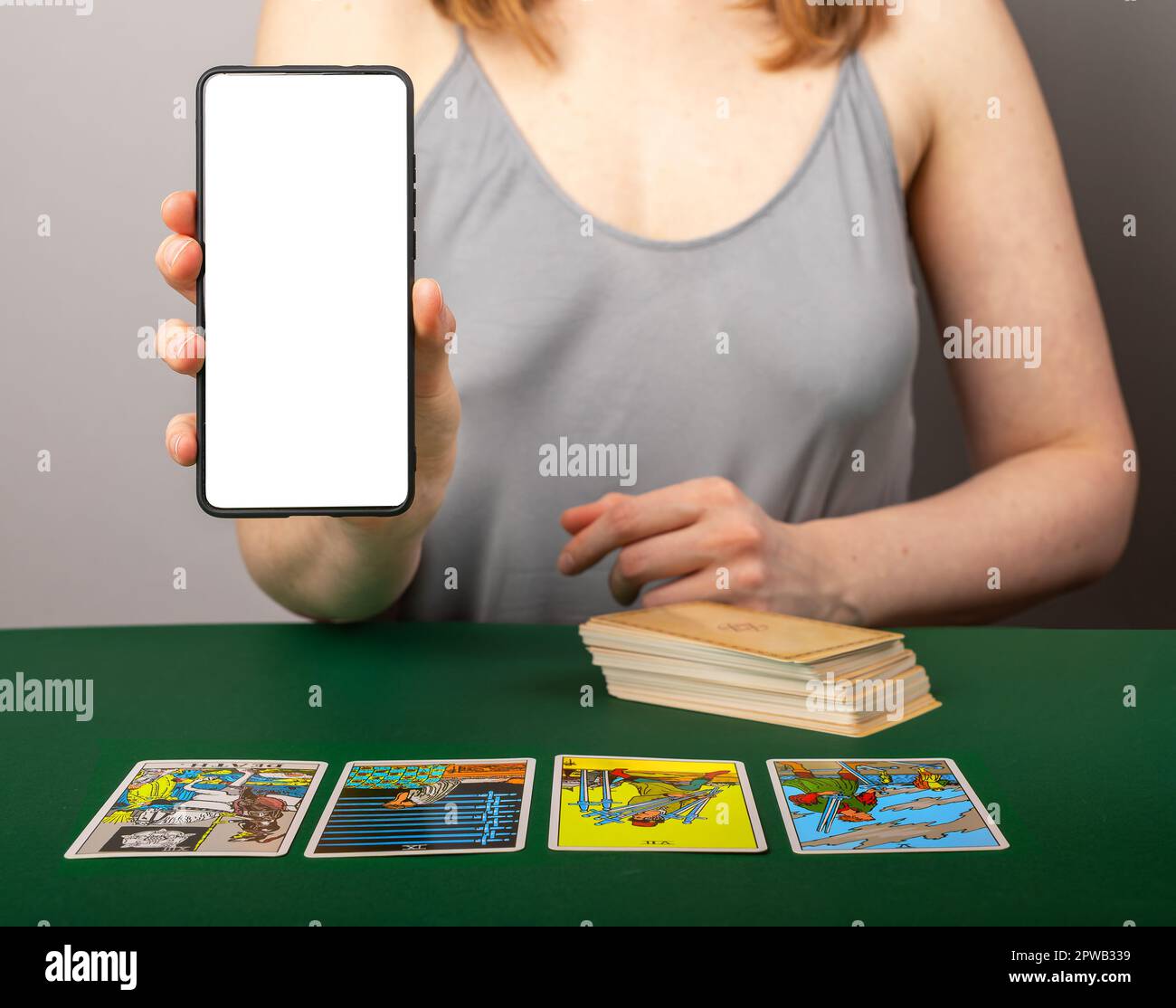 Tarot card reading with mobile app, phone screen mock-up. Taro reader ...