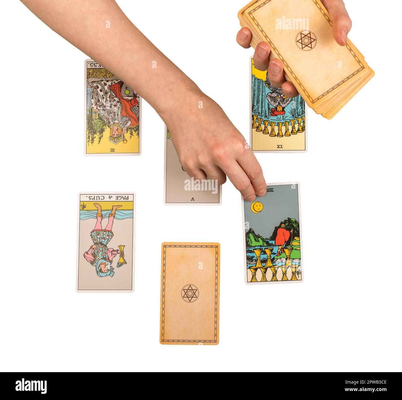 Lodz Poland April 15 2023 Tarot cards, pentagram spread, hands during ...