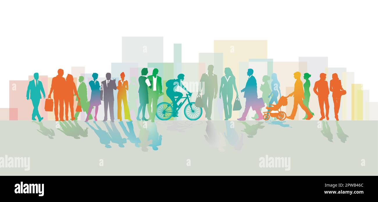 A large colorful group of people in the city. illustration Stock Vector ...