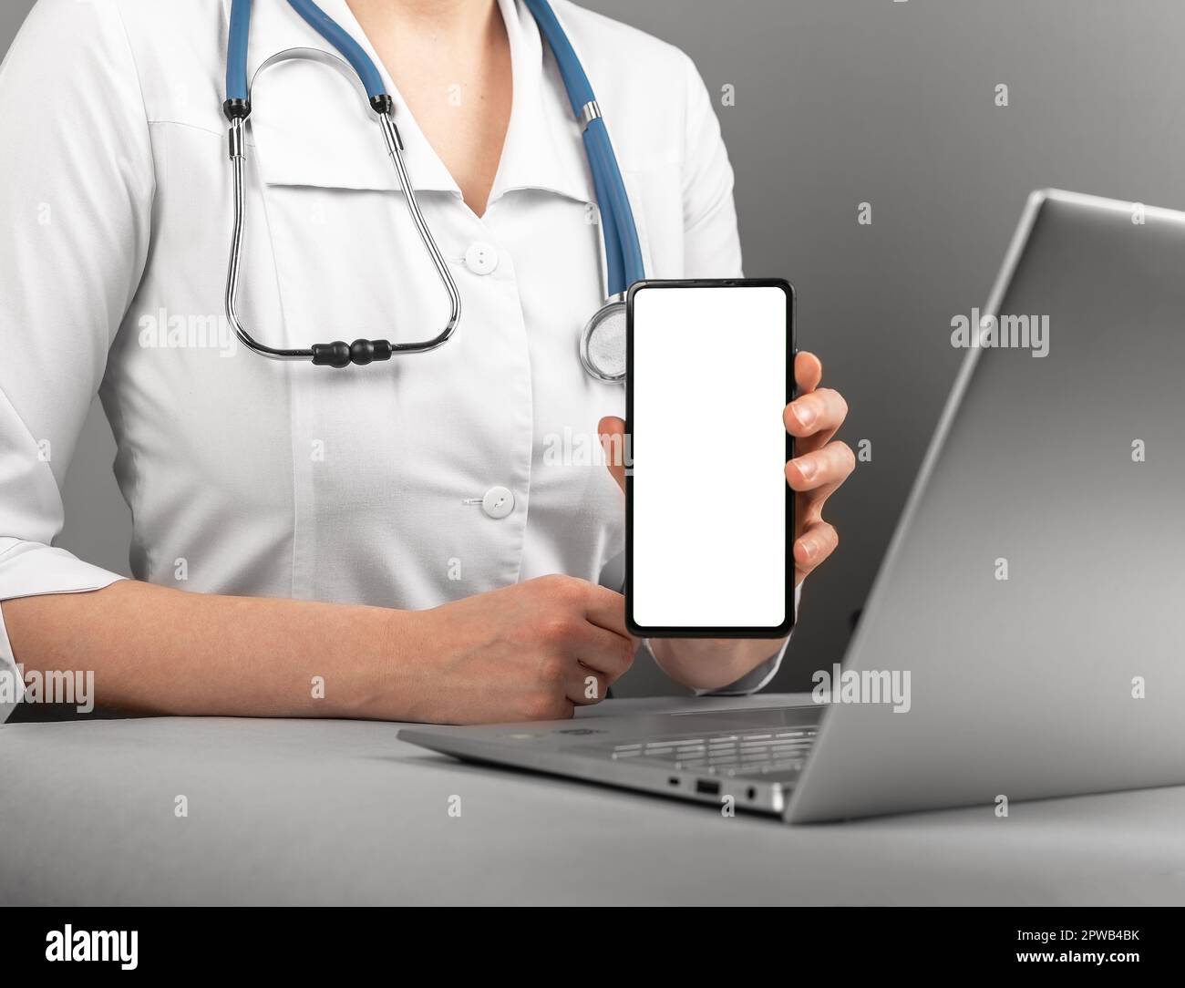 Mobile phone screen mockup, medical mock-up for in doctor hand at work ...