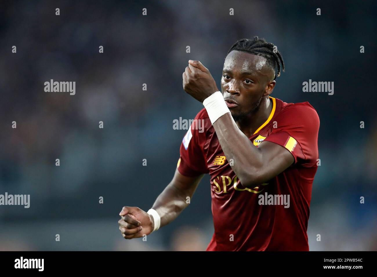 Rome, Italy. 29th Apr, 2023. Tammy Abraham, of AS Roma, celebrates ...