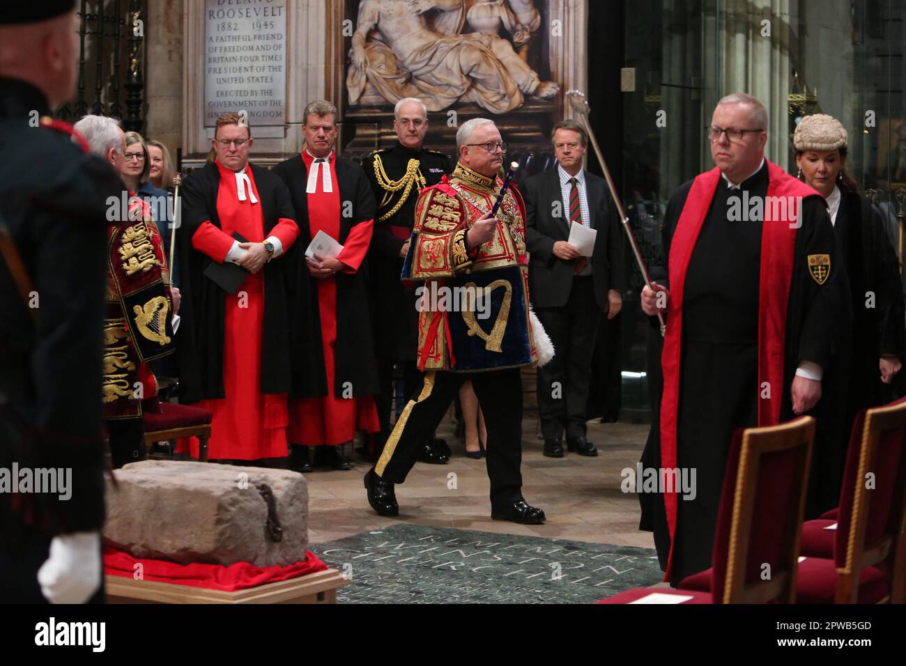 The Lord Lyon King of Arms, Joseph Morrow, arrives for a service to ...