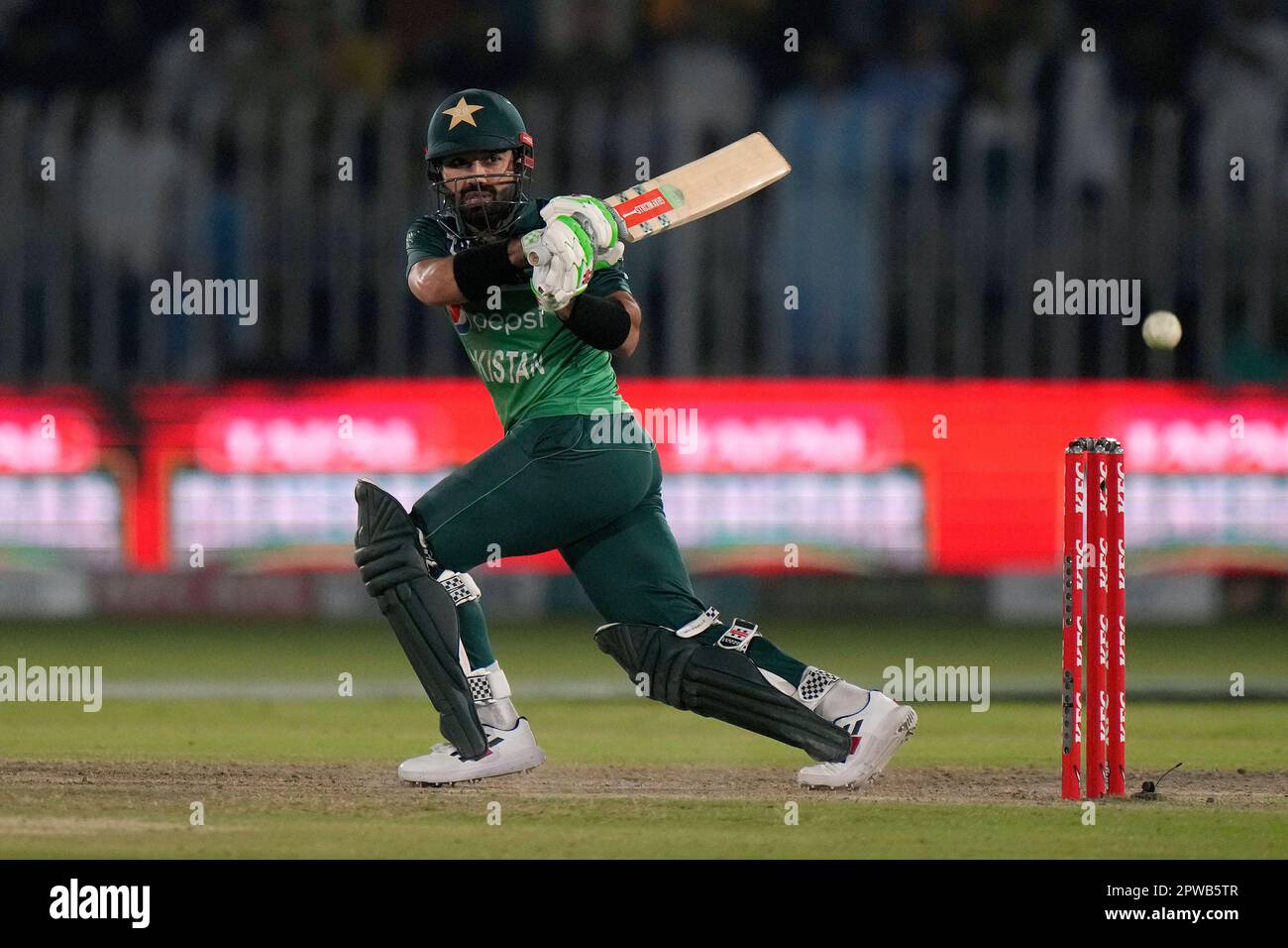 Pakistan's Mohammad Rizwan plays a shot during the second one-day ...
