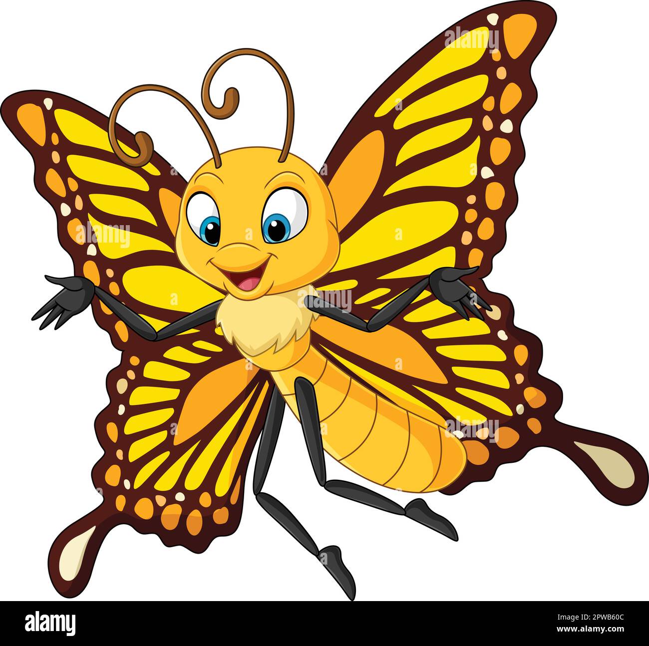Cartoon funny butterfly flying on white background Stock Vector Image ...