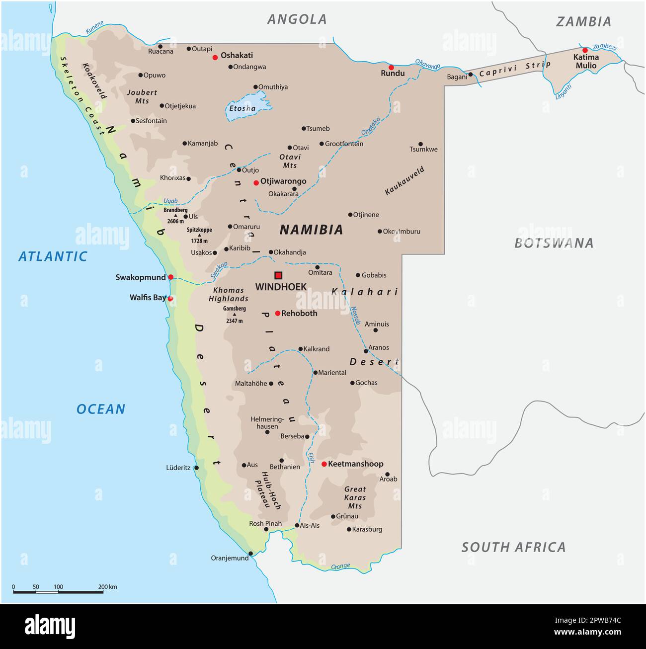 Simple outline map of the state of Namibia in southern Africa Stock ...