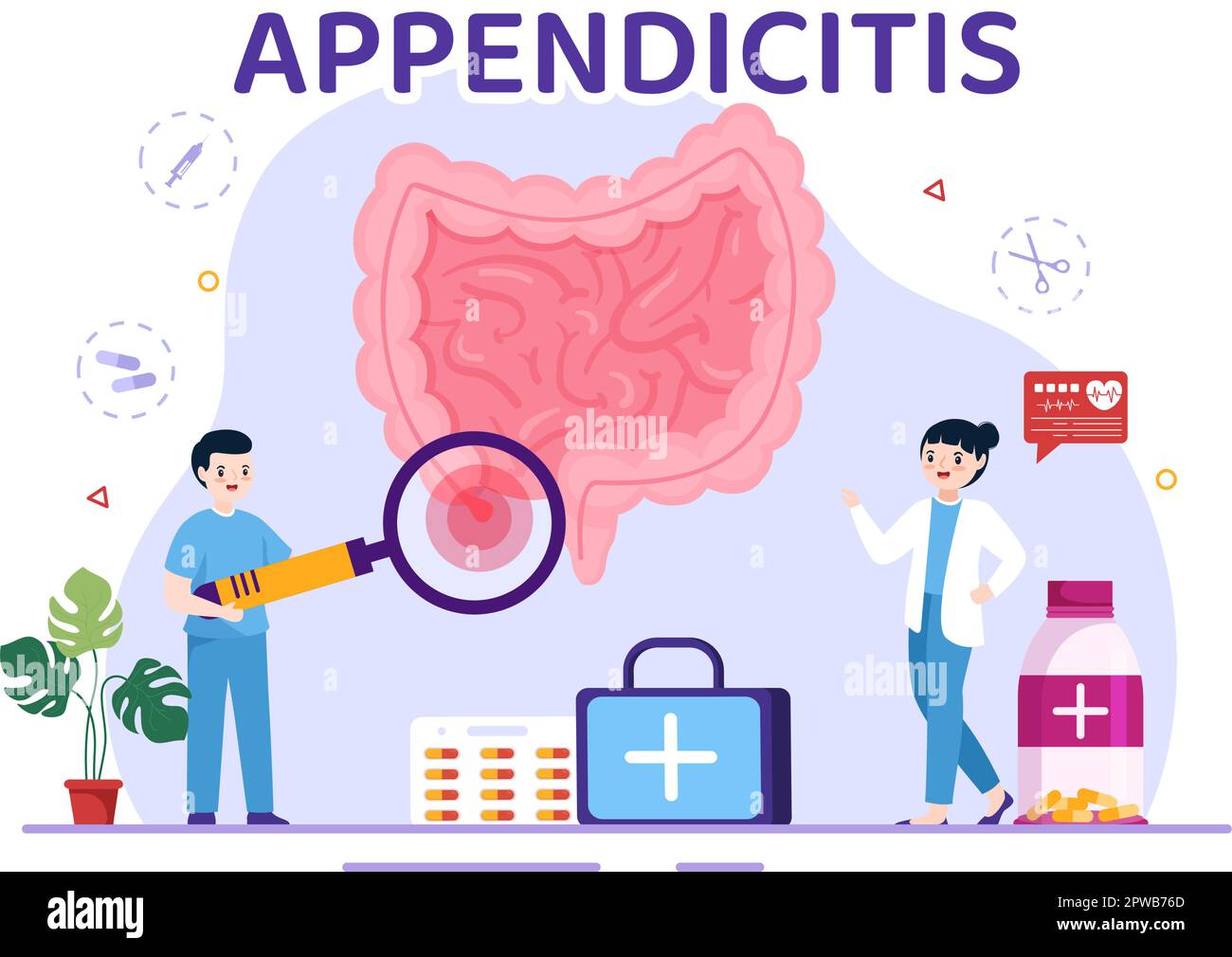 Appendicitis Illustration with Inflammation of the Appendix and Stomach Treatment in Healthcare ...