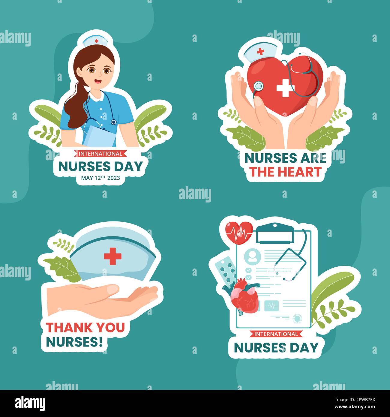 International Nurses Day Label Flat Cartoon Hand Drawn Templates ...