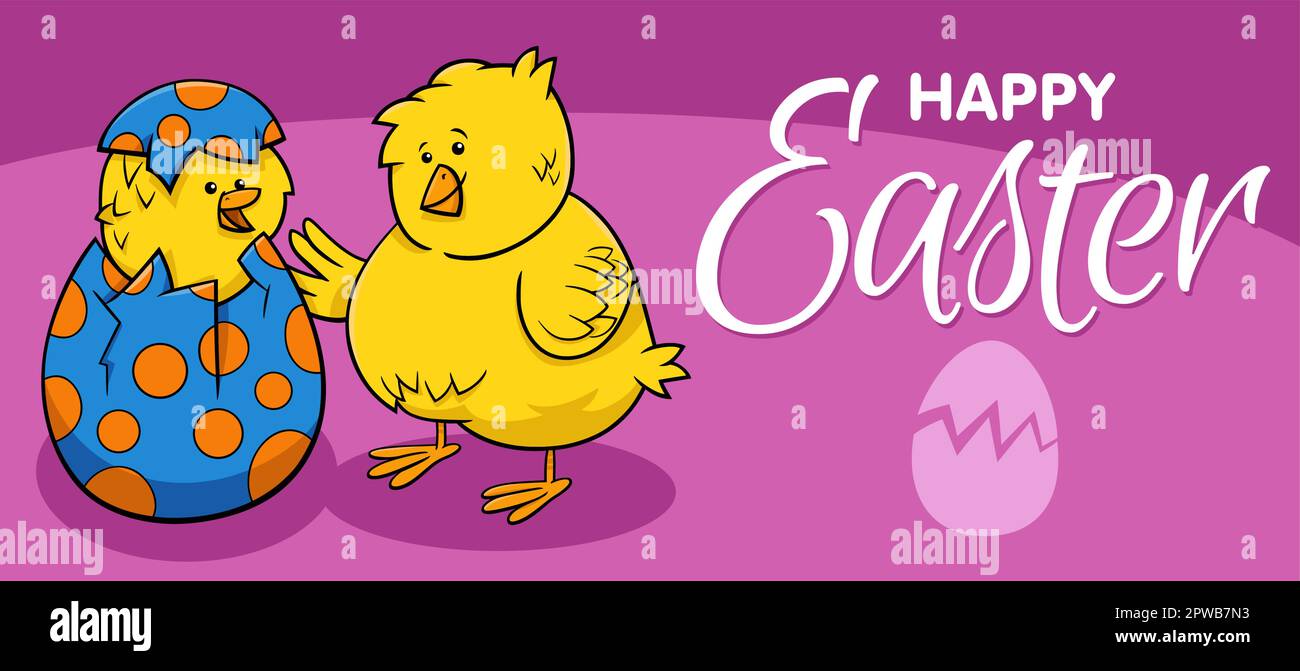 cartoon Easter Chick hatching from Easter egg greeting card Stock ...