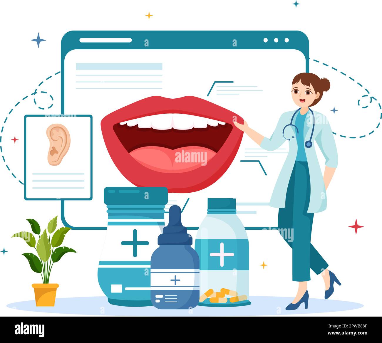 Otorhinolaryngologist Illustration with Medical Relating to the Ear ...