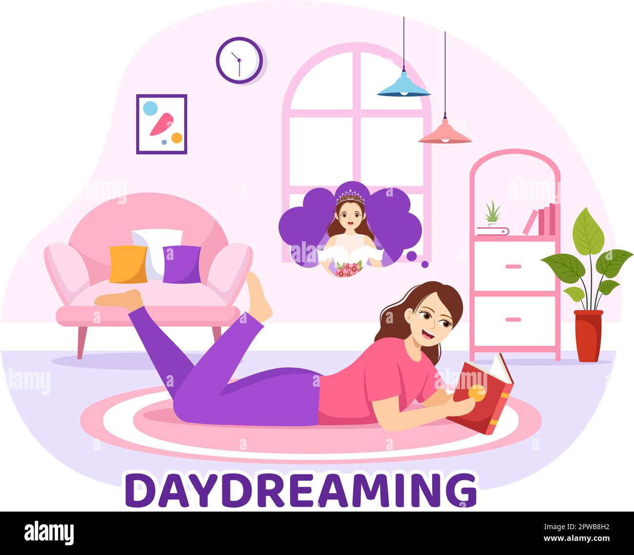 People Daydreaming Illustration with Imagining and Fantasizing in ...