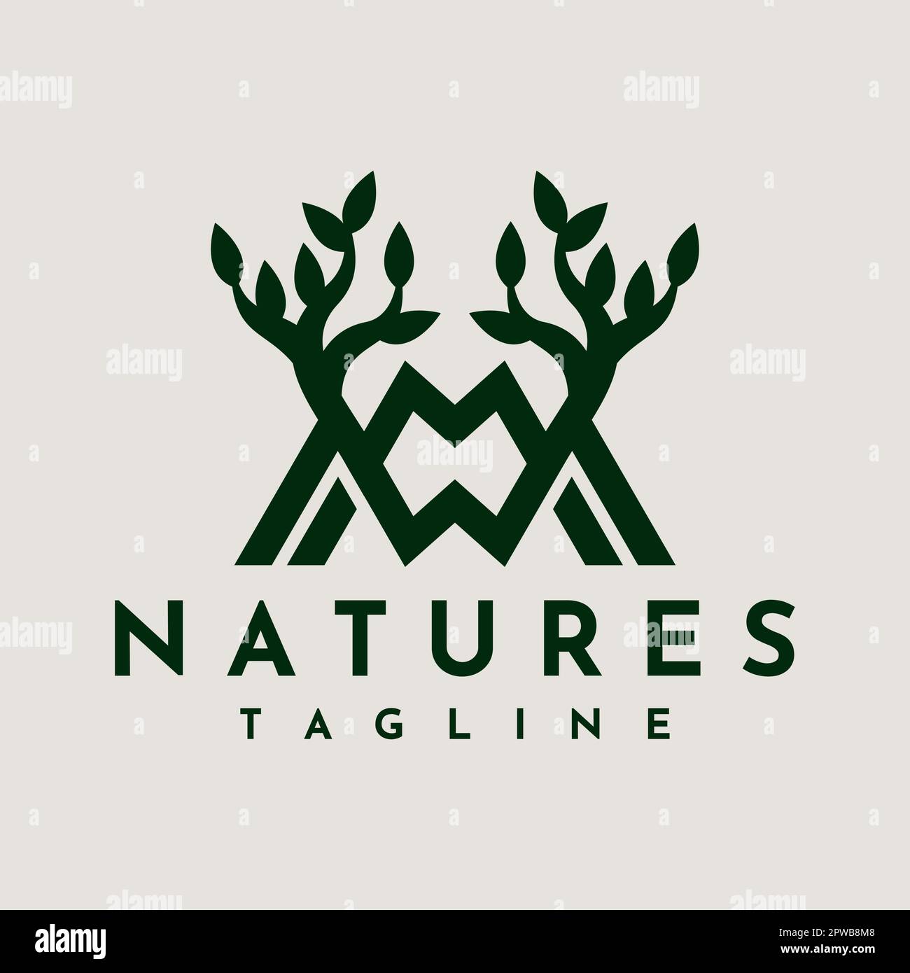 Nature letter M W MW WM logo design vector. Green tree initial MW logo ...