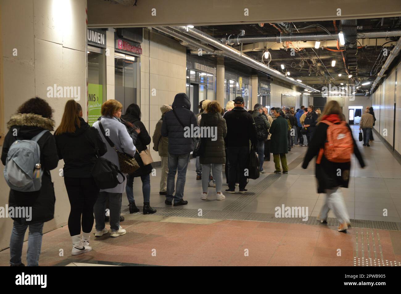 Berlin, Germany - April 29, 2023 - The BVG Deutschland Ticket - Long queue at BVG customer ...