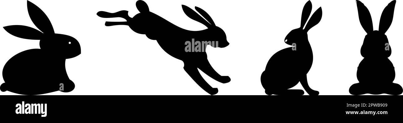 Easter Bunny Silhouette vector in black. Isolated background Stock ...