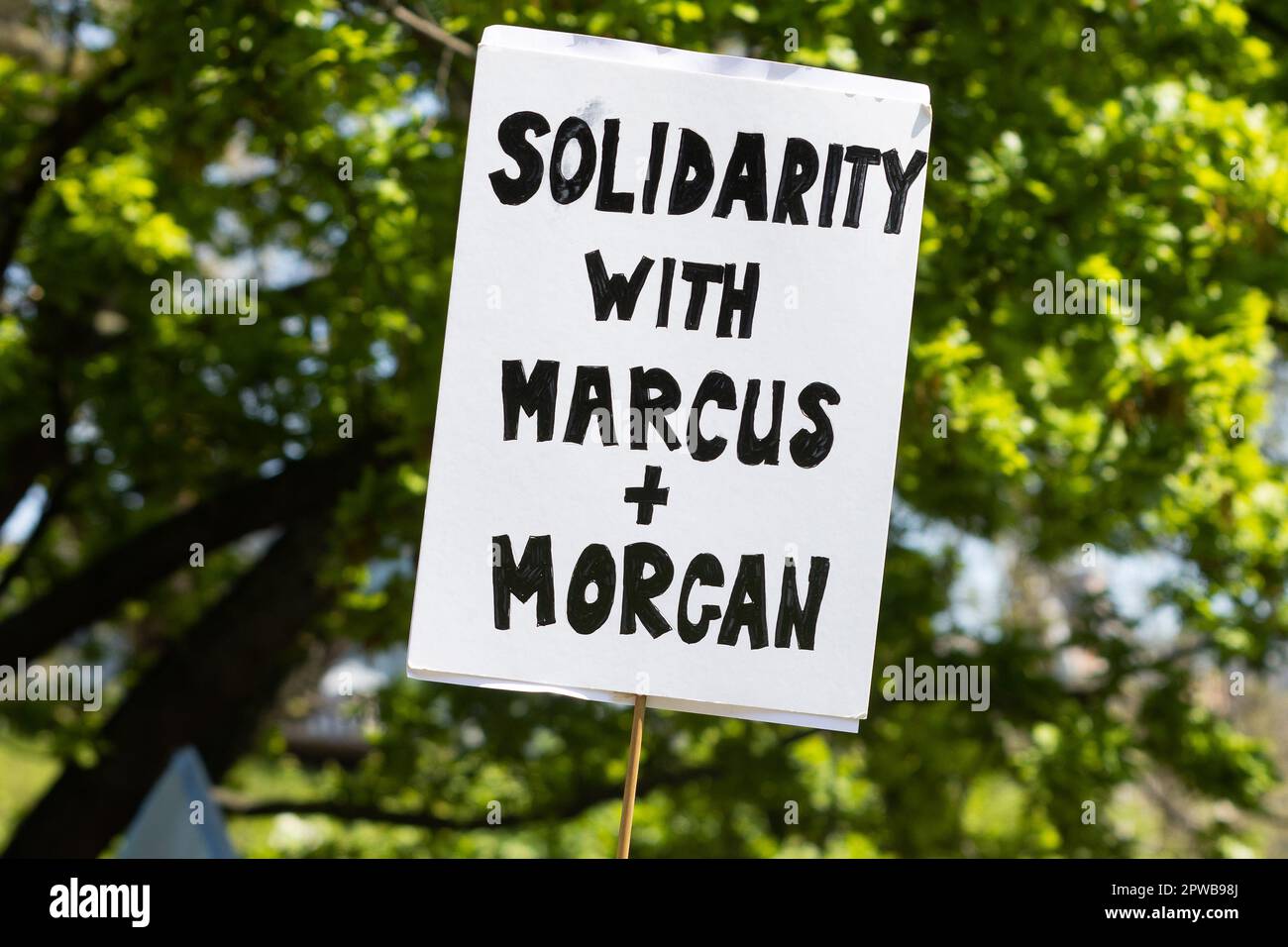 London, UK. 29th April, 2023. A sign is held by a Just Stop Oil climate ...