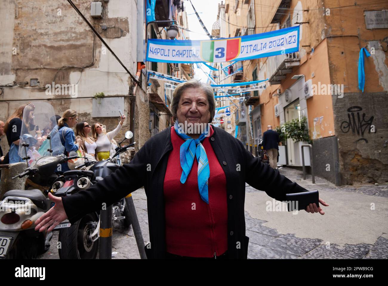 Naples, Italy. 29th Apr, 2023. Anna, a Naples supporter is ready to ...