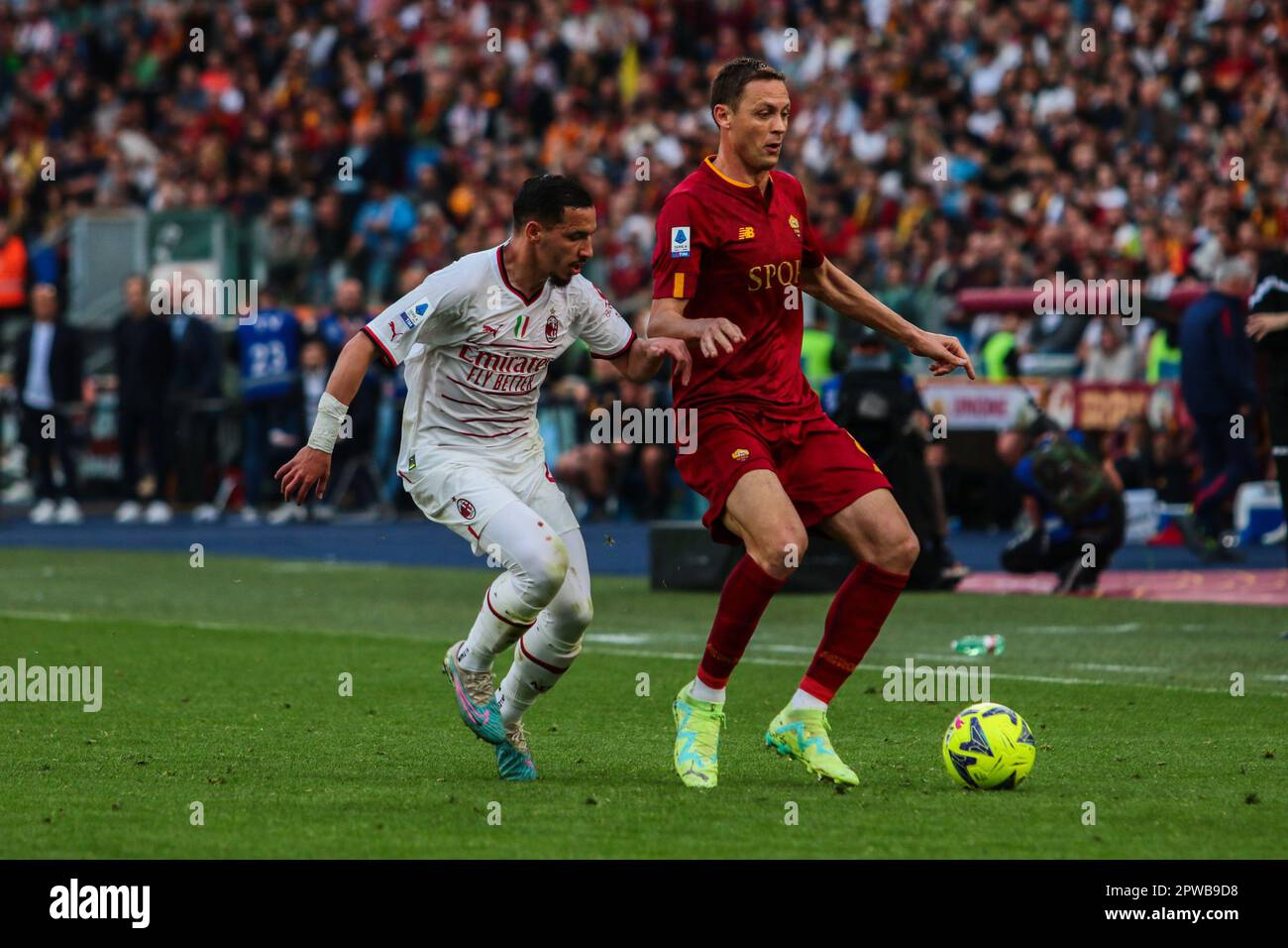 Rome, Italy. 29th Apr, 2023. Nemanja Matic of A.S. Roma and Ismael Bennacer of AC Milan during ...