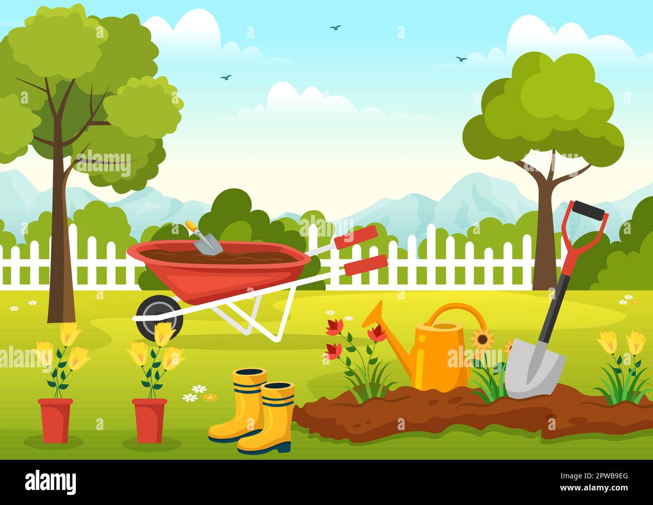 Gardener Illustration with Garden Tools, Farming, Grows Vegetables in ...