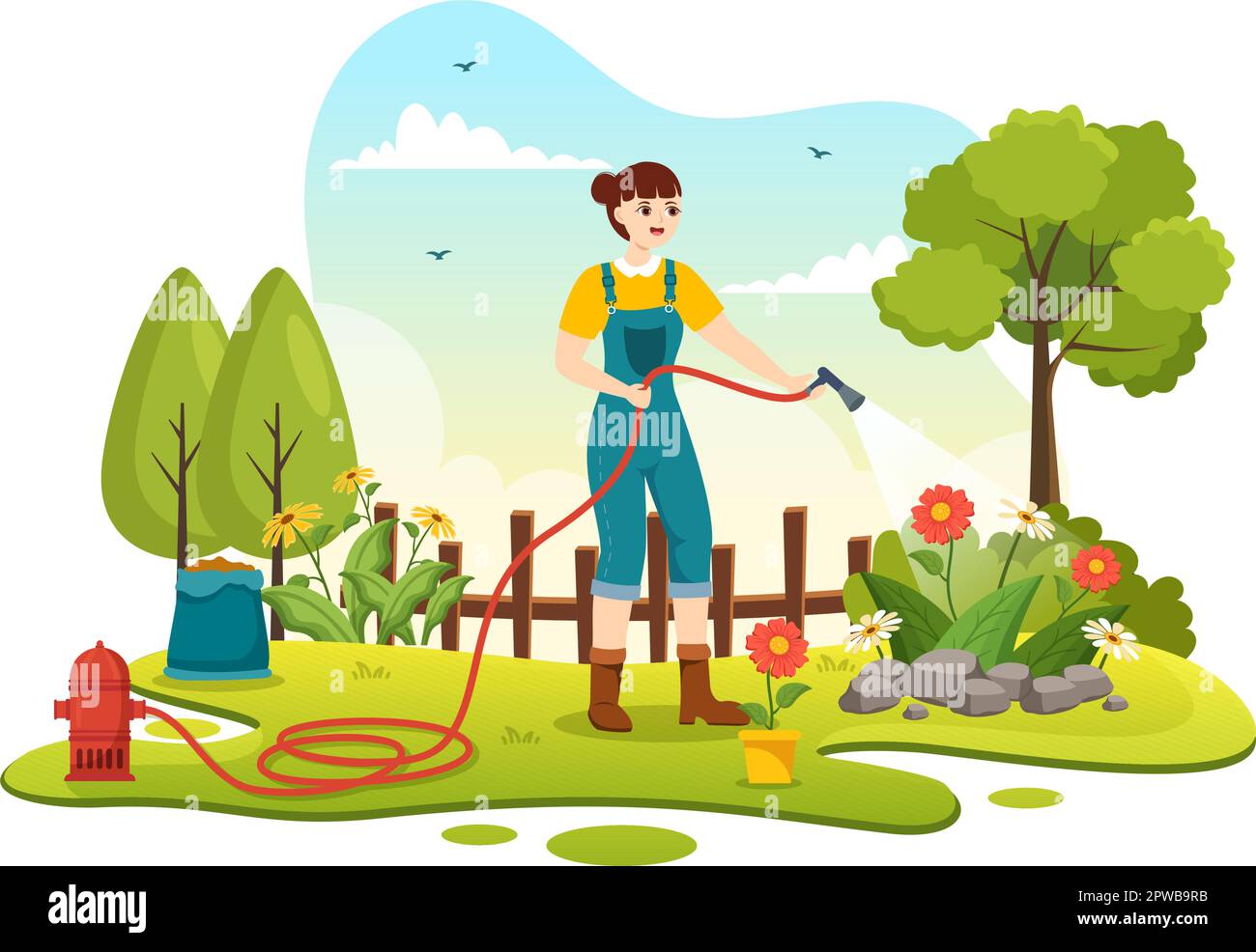Gardener Illustration with Garden Tools, Farming, Grows Vegetables in ...