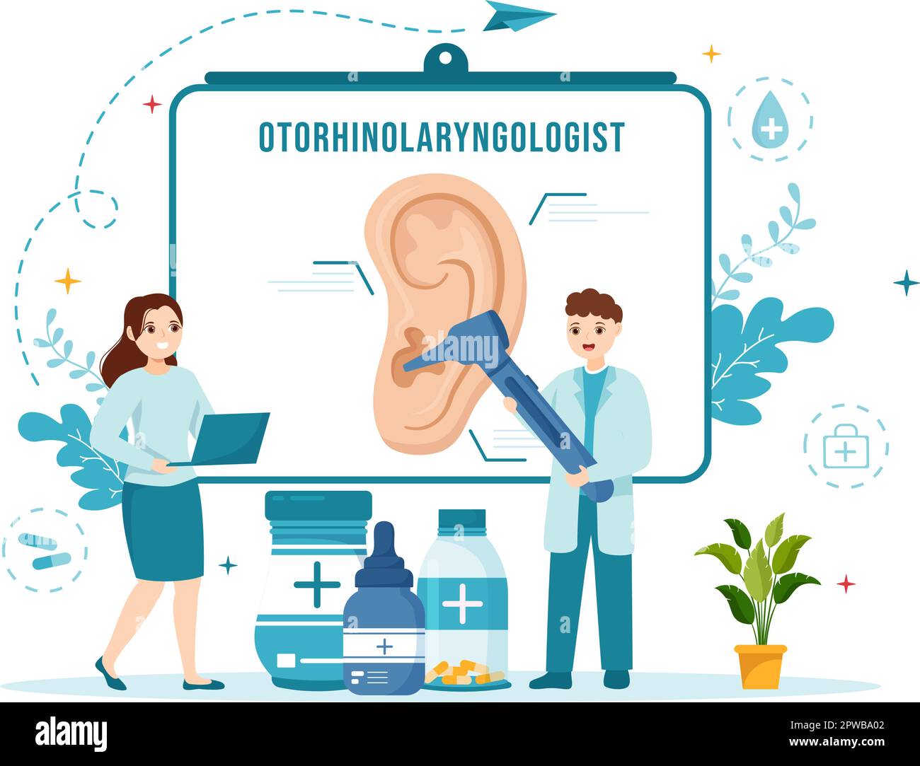 Otorhinolaryngologist Illustration with Medical Relating to the Ear ...
