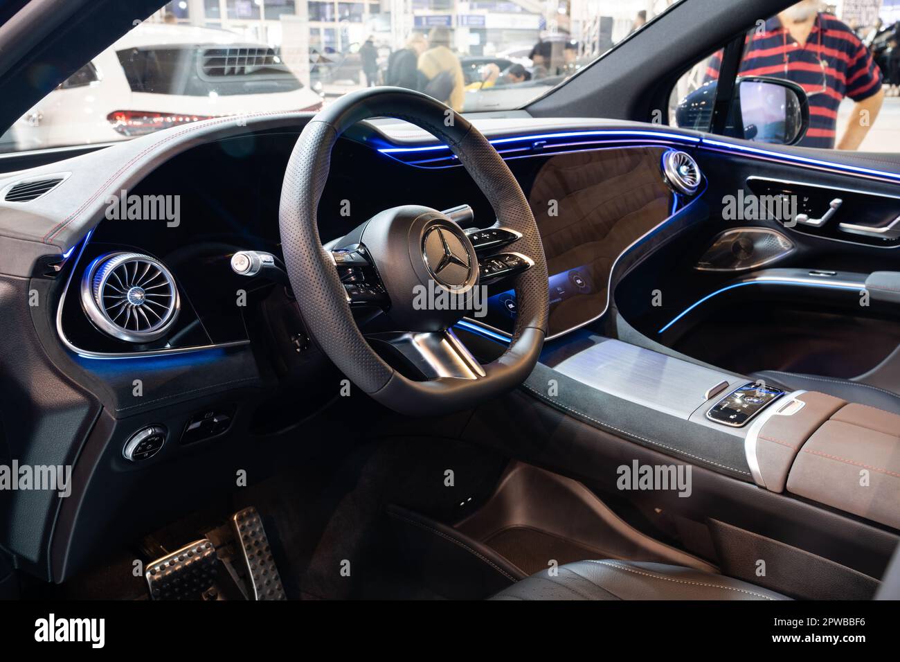 Belgrade, Serbia - March 22, 2023: Interior of electric car Mercedes ...