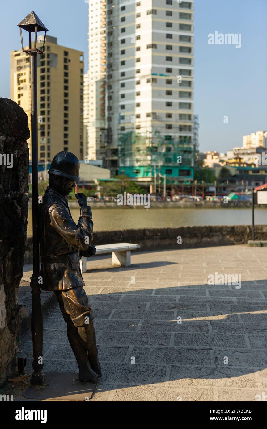 Sentry statue, next to the Pasig River, Fort Santiago, Manila, The ...