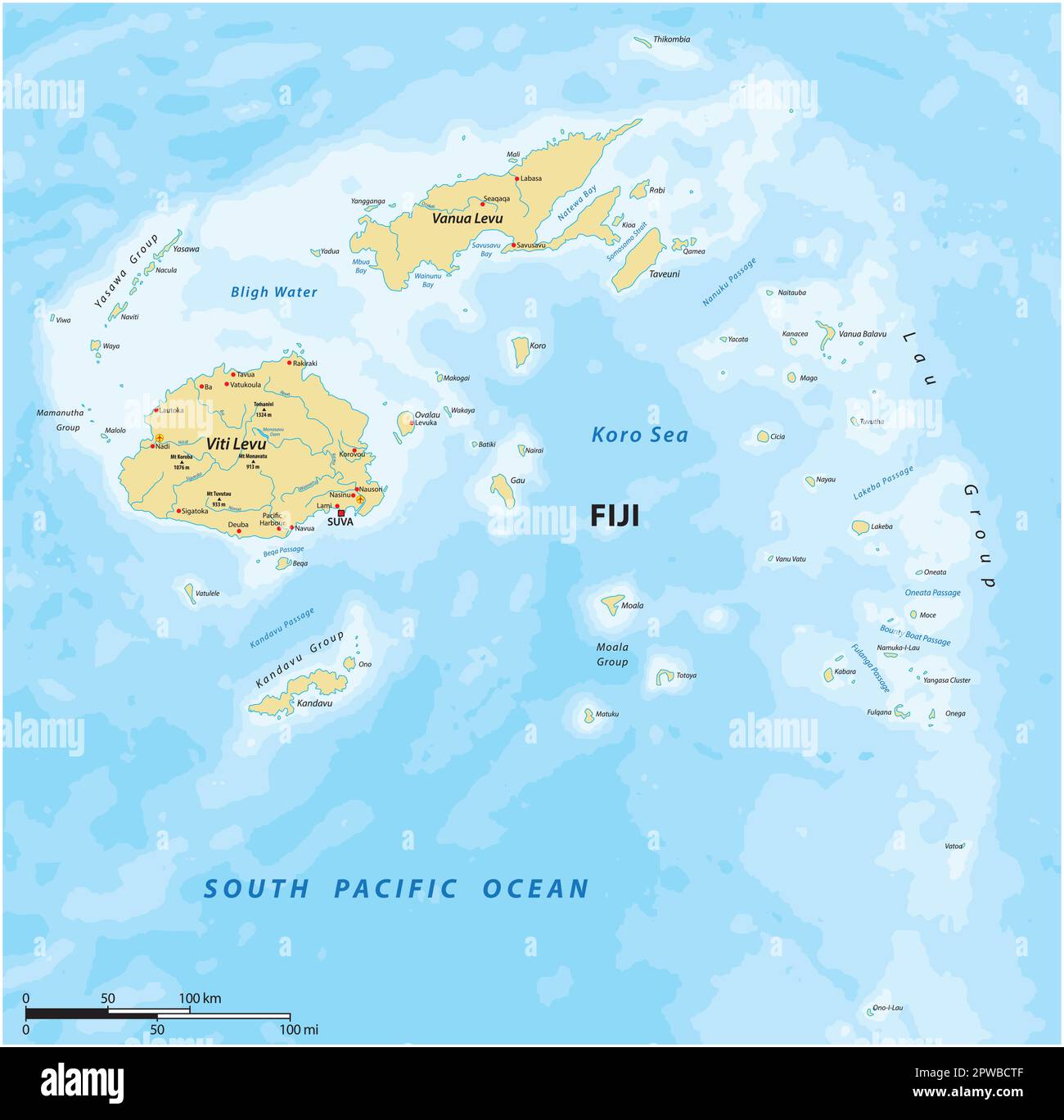 Map of the South Pacific island state of Republic Fiji Stock Vector ...