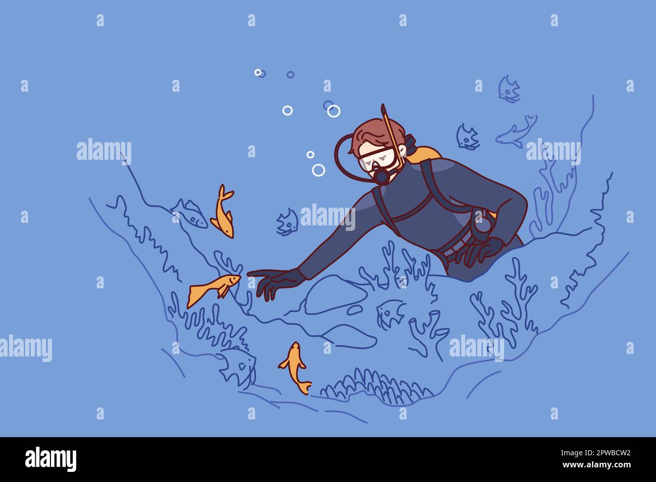 Woman diver explores seabed, getting involved in underwater travel and ...