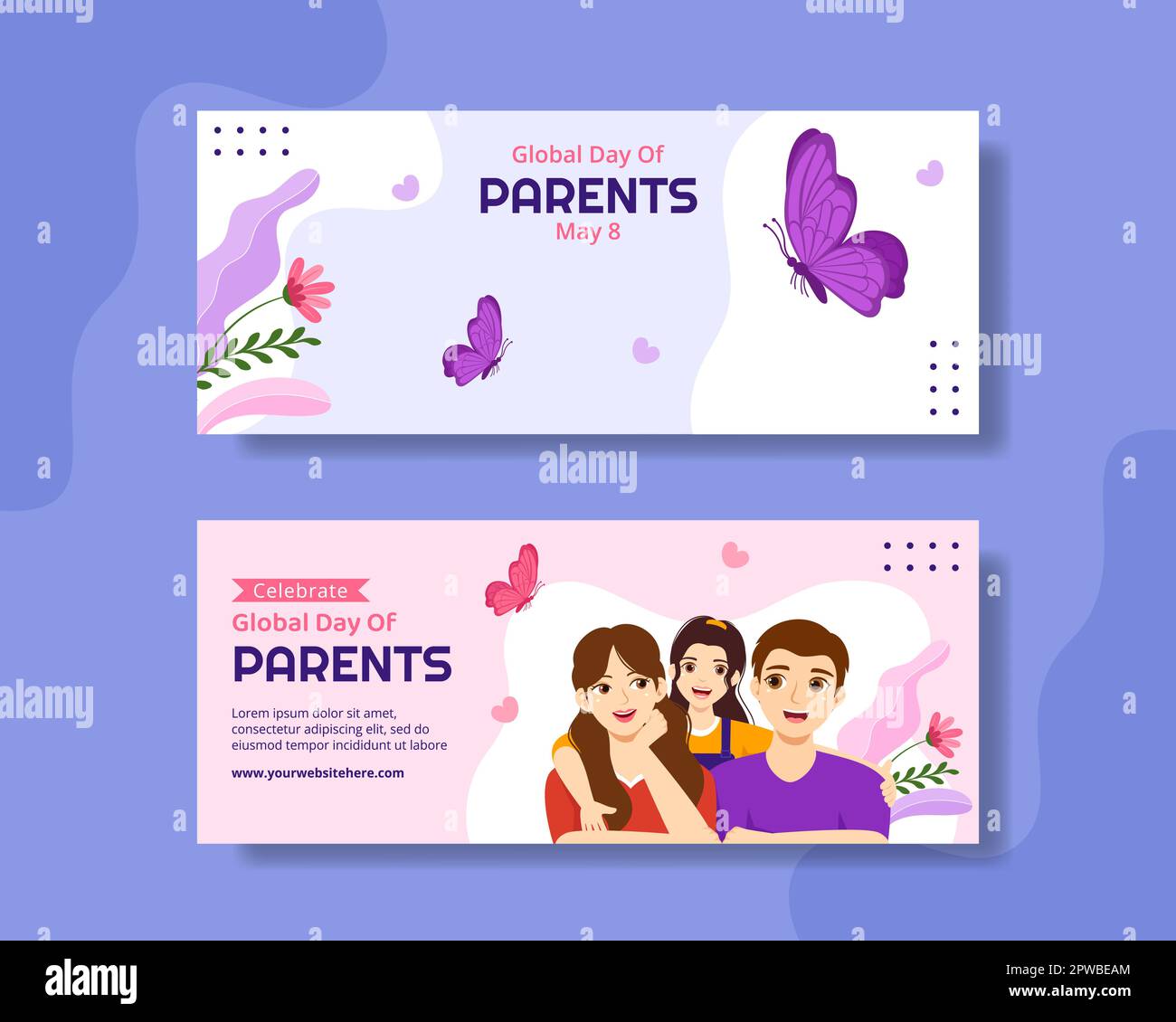 Global Day of Parents Horizontal Banner Flat Cartoon Hand Drawn ...