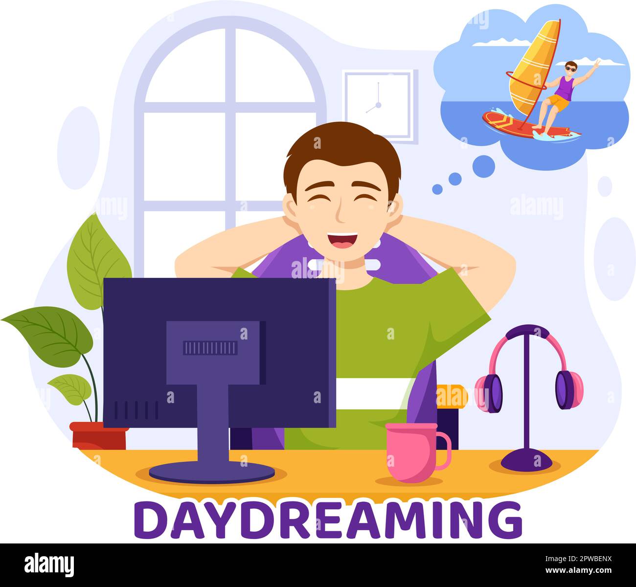 People Daydreaming Illustration with Imagining and Fantasizing in ...