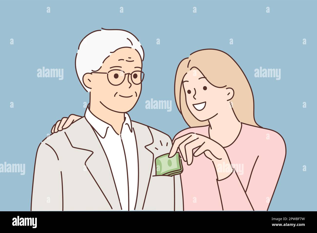 Tricky woman take money of old man pocket Stock Vector Image & Art - Alamy
