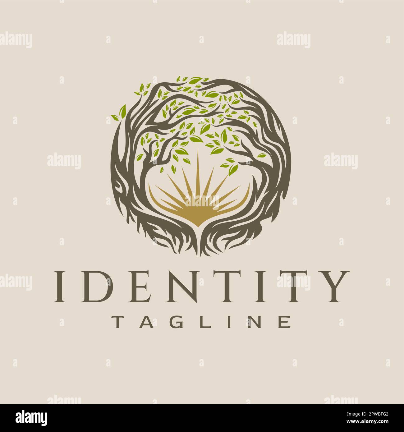 Luxury sun tree logo design vector. Elegance nature landscape abstract ...