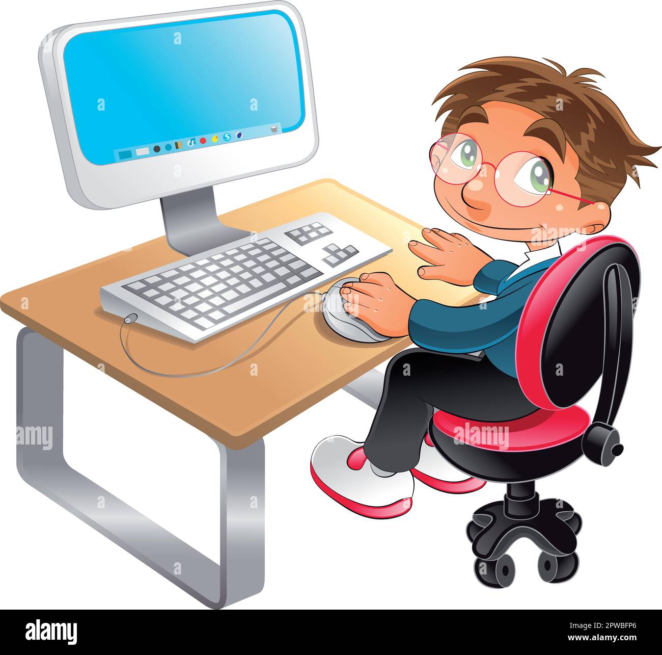 Boy and computer, cartoon and vector character Stock Vector Image & Art ...