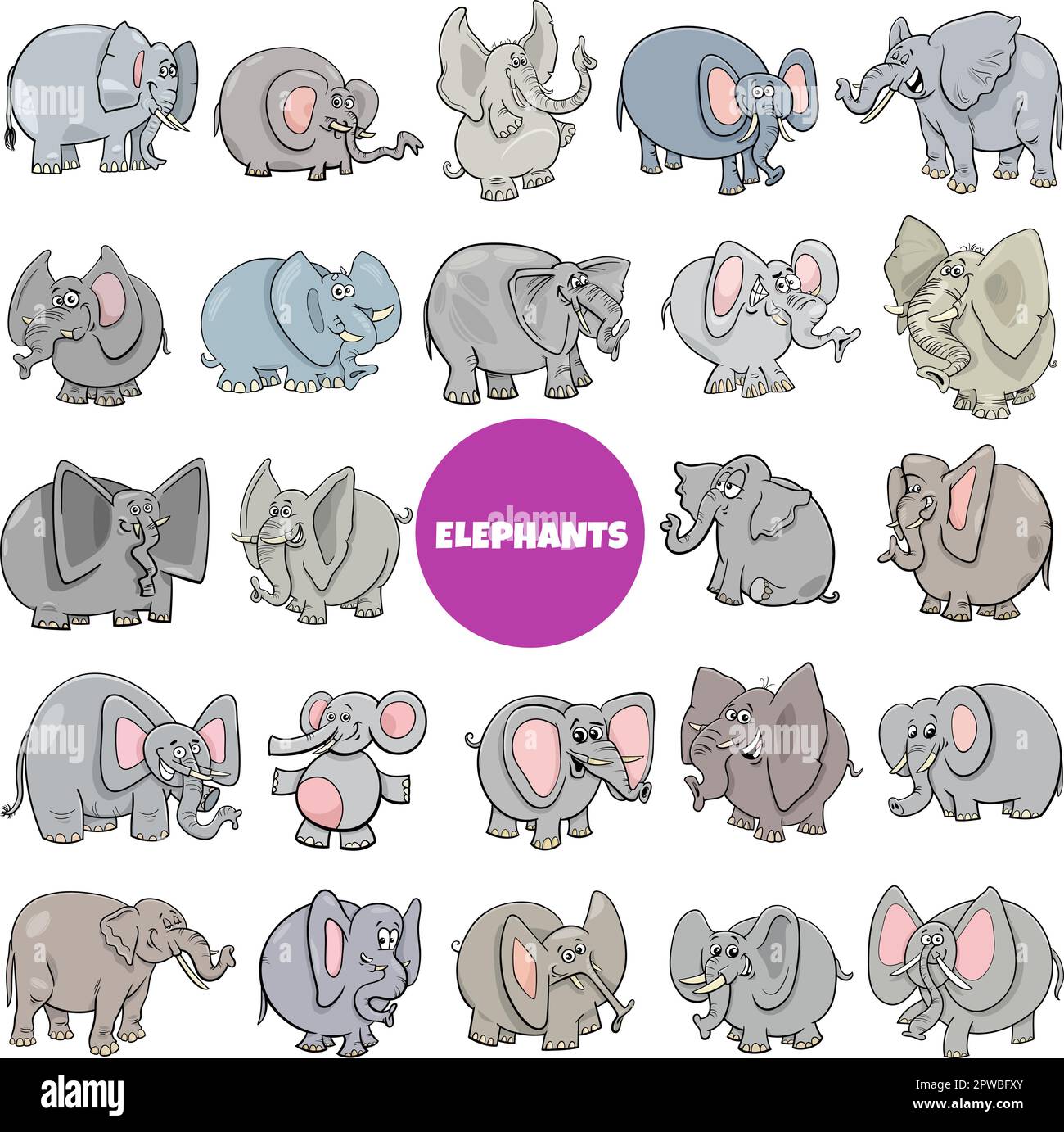 cartoon elephants animal characters big set Stock Vector Image & Art ...