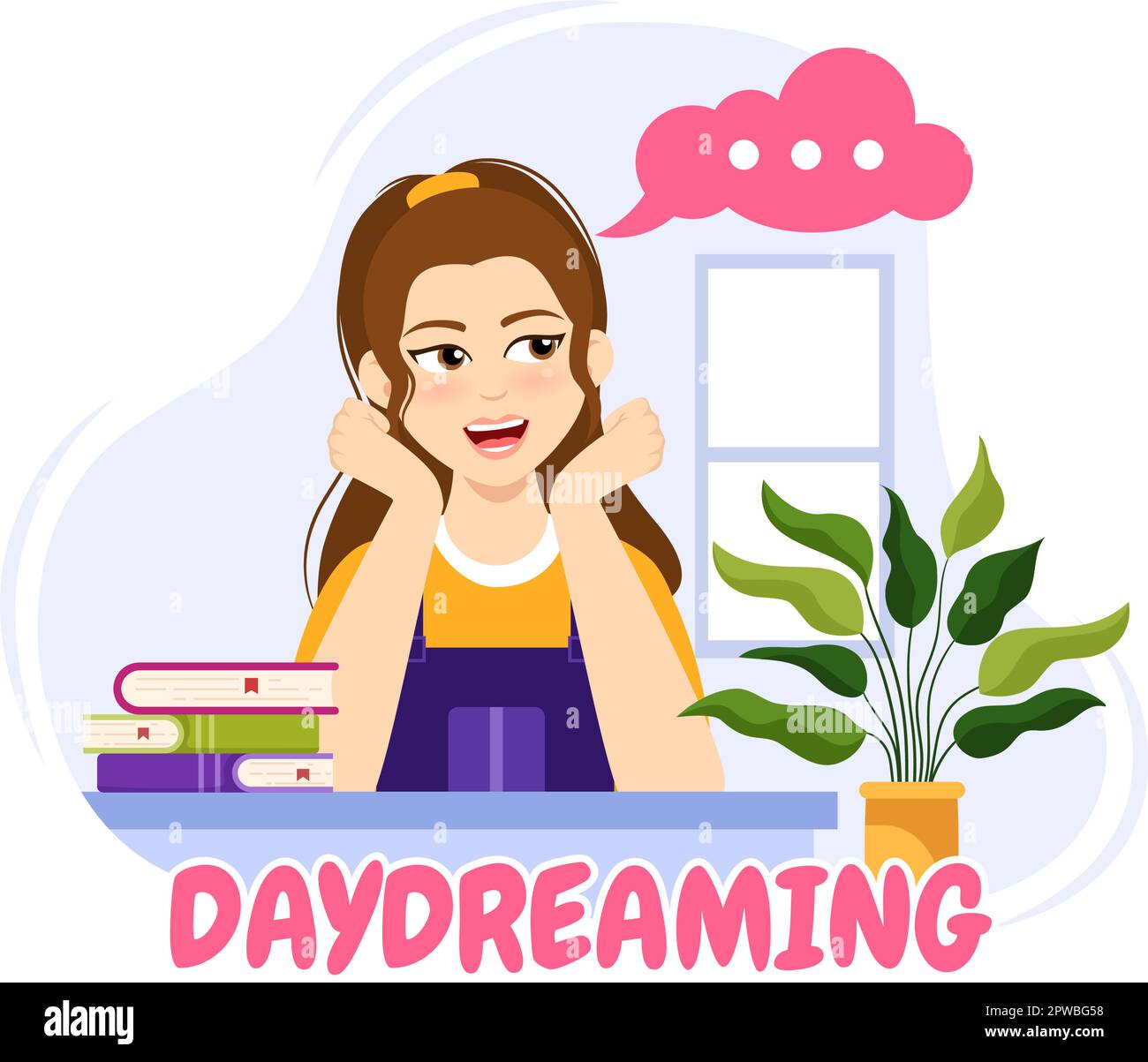 People Daydreaming Illustration with Imagining and Fantasizing in Bubble for Landing Page or ...