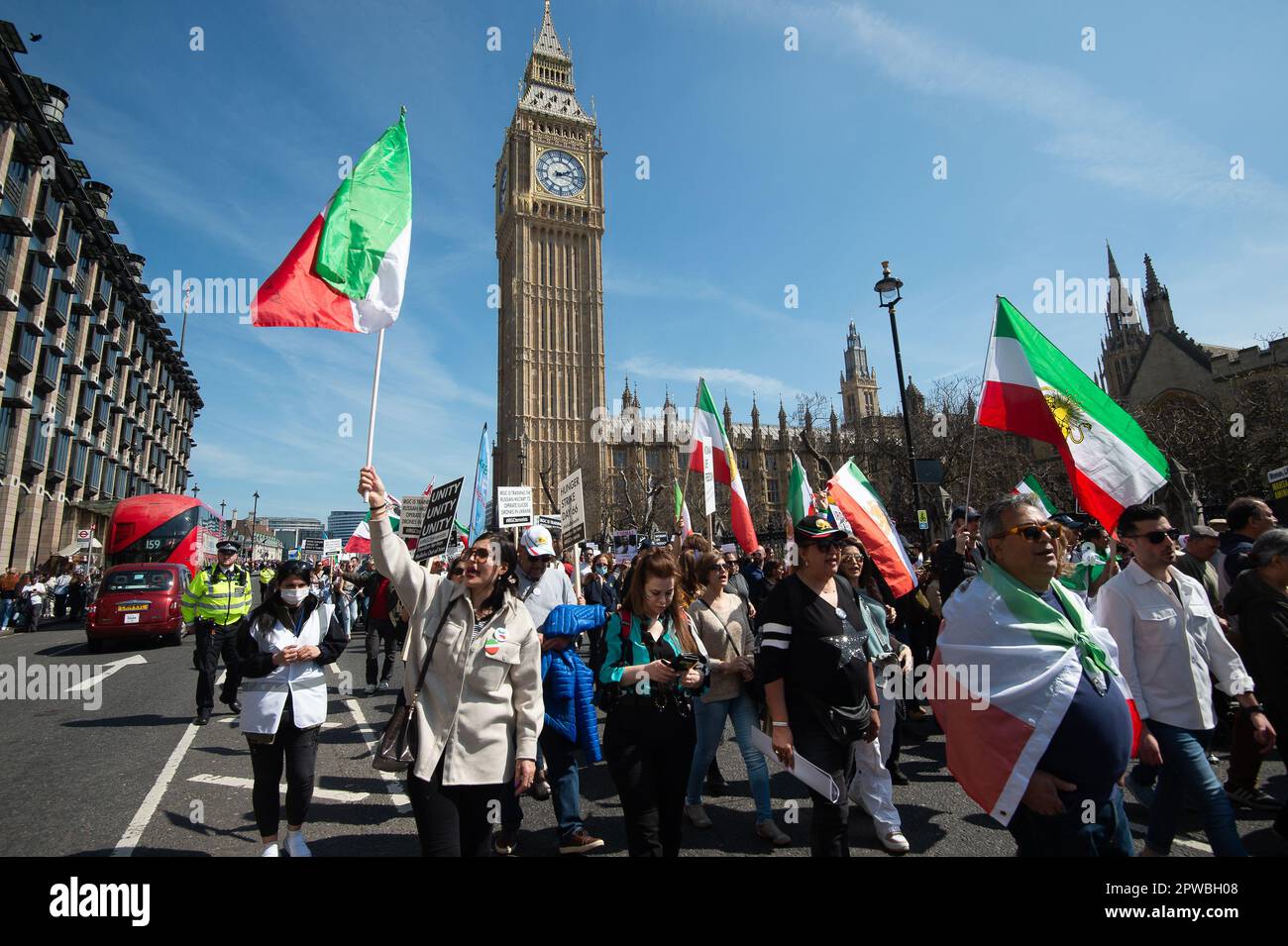 Westminster, London, UK. 29th April, 2023. A huge protest by Iranians ...